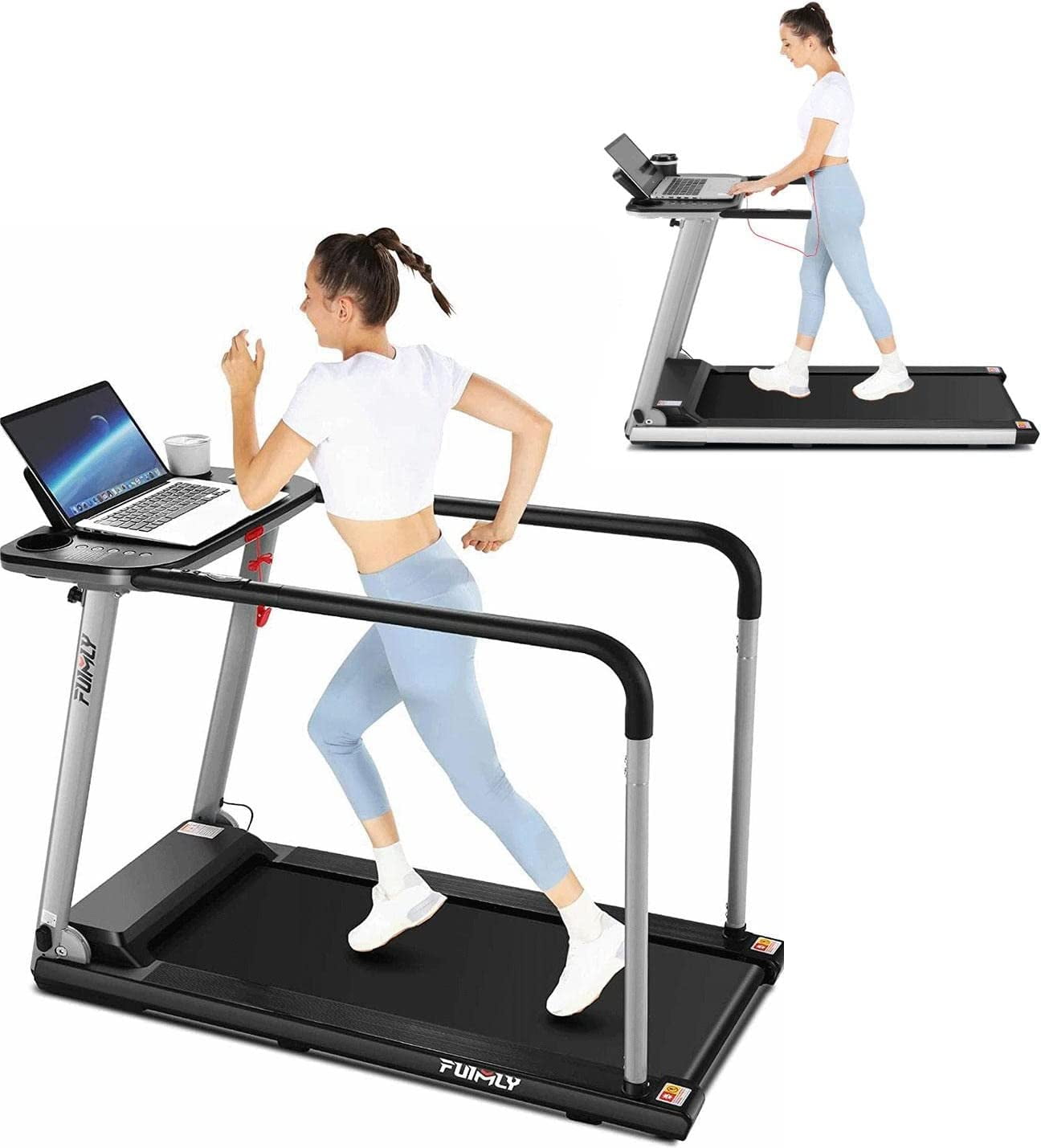 Funmily Treadmill With Desk And Long Handrail Under Desk Treadmill For