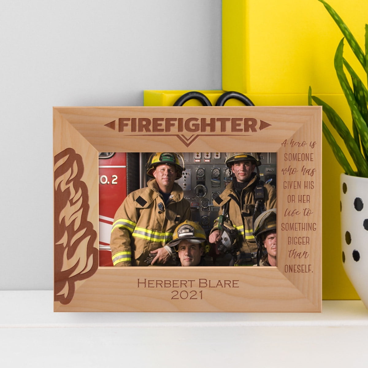 Firefighter Personalized Wooden Frame-6" x 4" Brown Horizontal ...