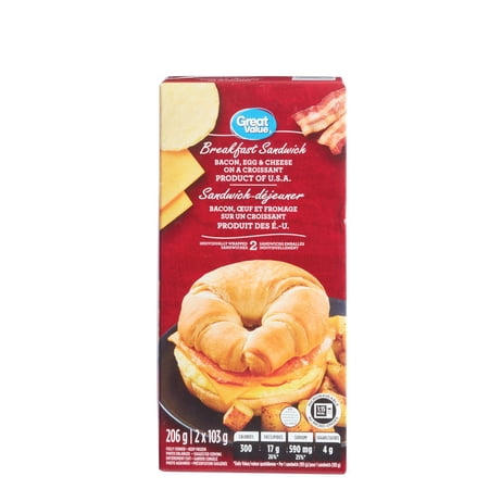 Great Value Bacon, Egg and Cheese on a Croissant Breakfast Sandwich ...