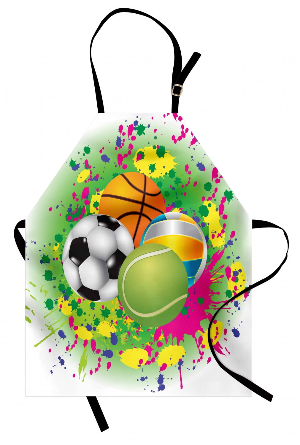 Sports Apron Collection of Sports Balls on Watercolors Splash Vibrant ...