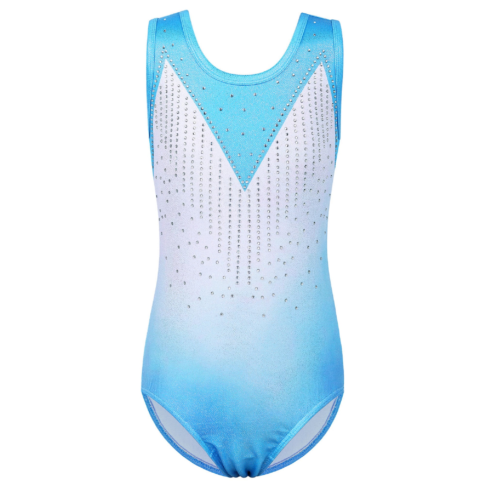 Girls Diamond Gymnastics Leotard Gradient Blue Ballet Dance Clothes ...