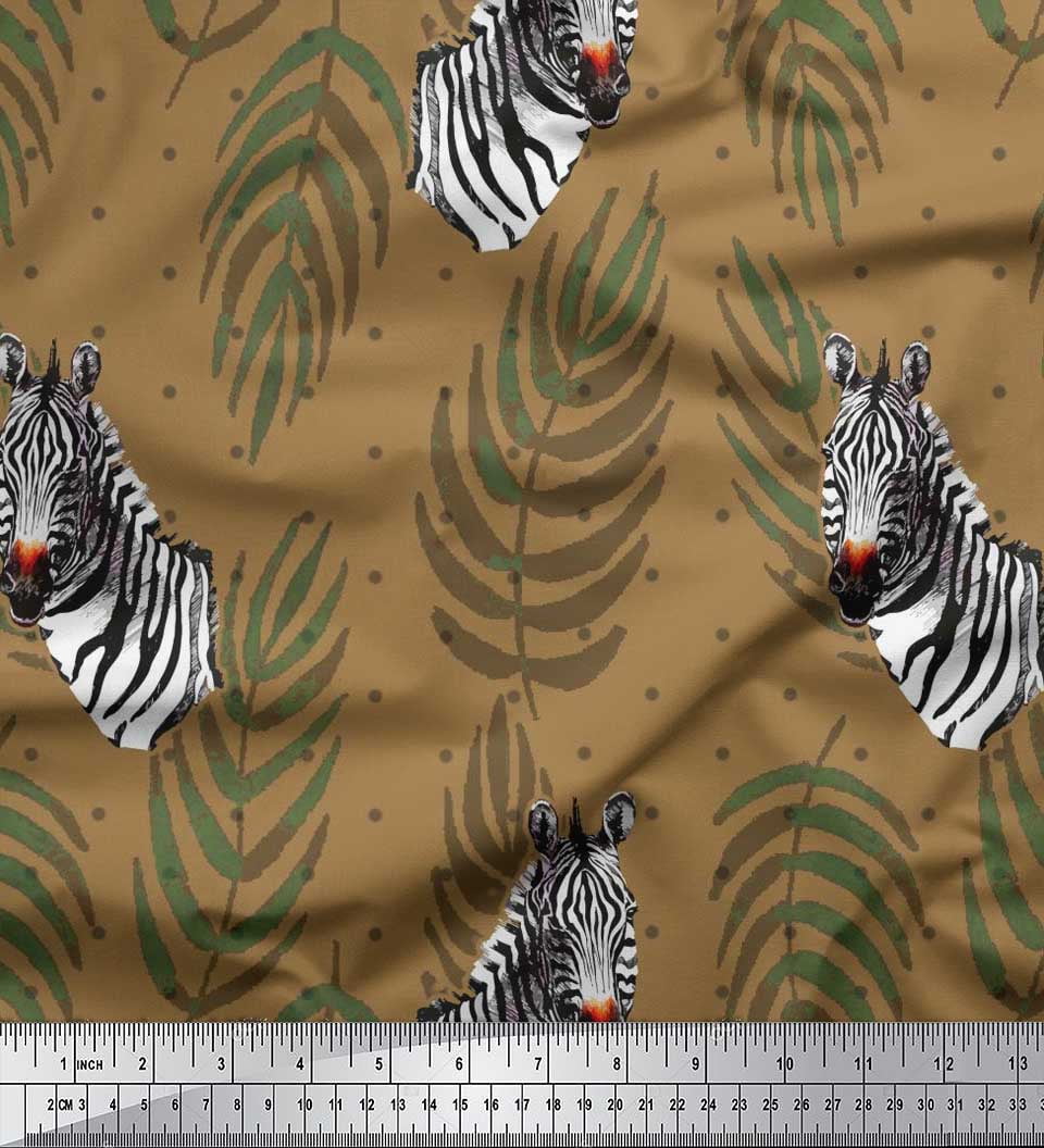 Soimoi Brown Cotton Voile Fabric Dot,Leaves & Face Animal Print Fabric ...
