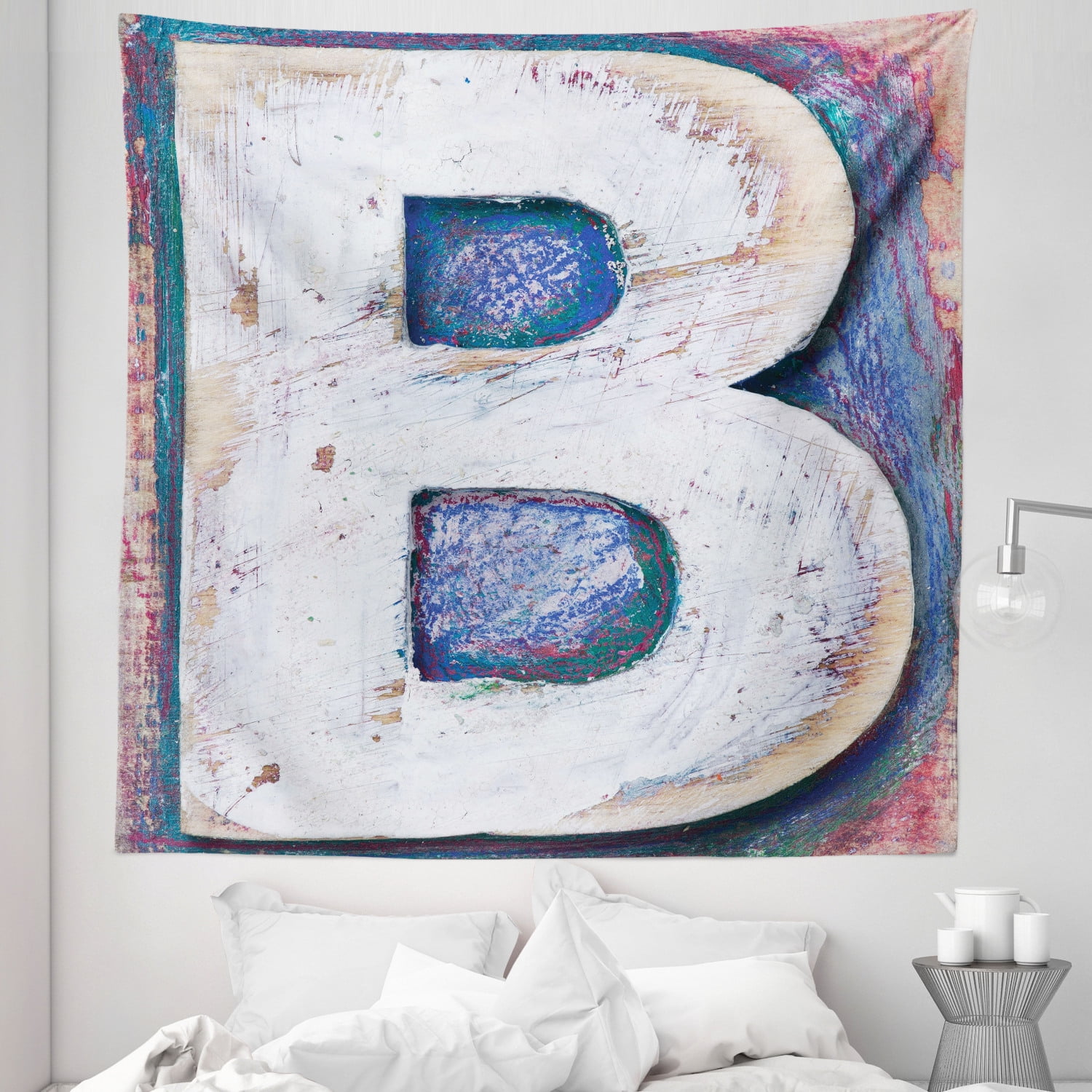 Letter B Tapestry, Printing Design Wooden Block Letters Capital Rough ...
