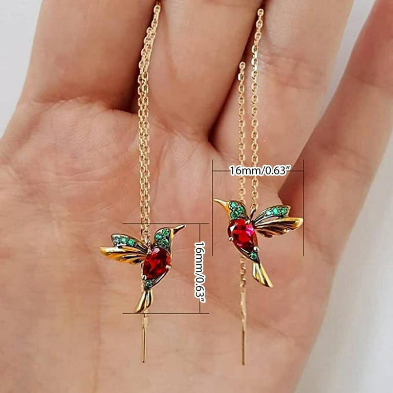 1 Pair Hummingbird Earrings for Women Alloy Threader Earrings Dangle Drop Earrings Tassel Earrings Rhinestone Stud Earrings