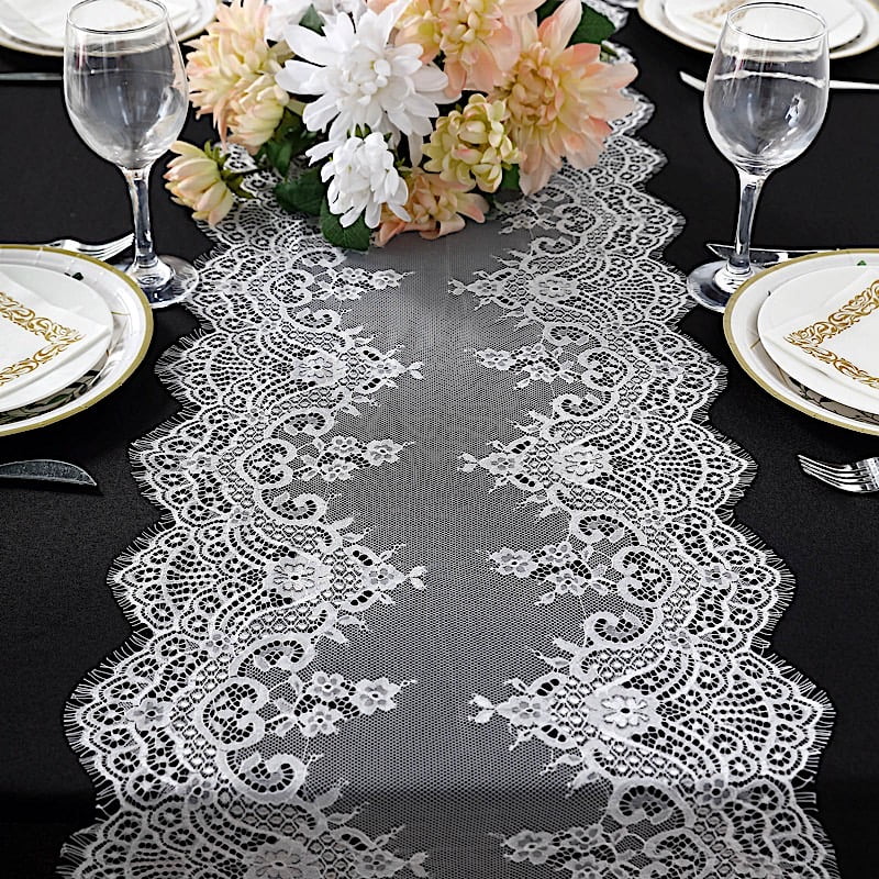 BalsaCircle 15x117" White Premium Lace Table Runner Scalloped Edges ...