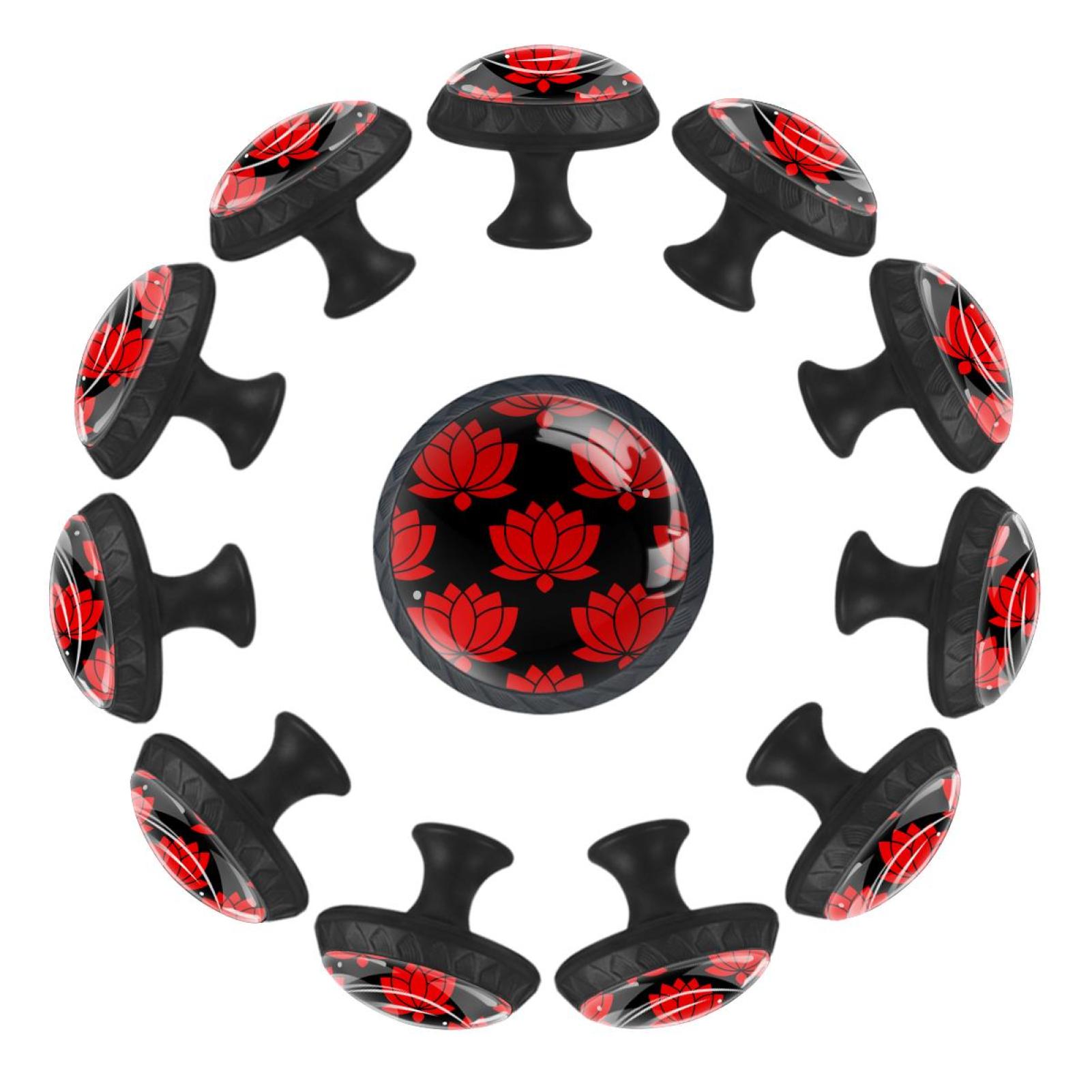 12 Pack Round Crystal Glass Knobs Botanical Lotus Pull Handle for ...
