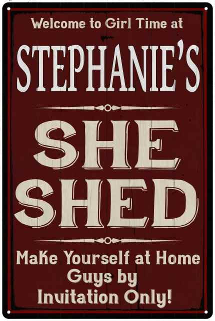 STEPHANIE'S She Shed Red Sign Lady Cave Sign 16 x 24 Matte Finish Metal ...
