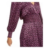 LEYDEN Womens Purple Floral Long Sleeve V Neck Short Fit + Flare Dress ...