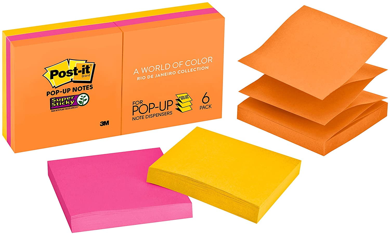 Post-it Notes Pop-Up Super Sticky Notes, 3" x 3", 6 Pads, 90 Sheets/Pad ...