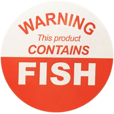 "WARNING This Product CONTAINS FISH" Labels | 1.5" Inch Round | 500 ...