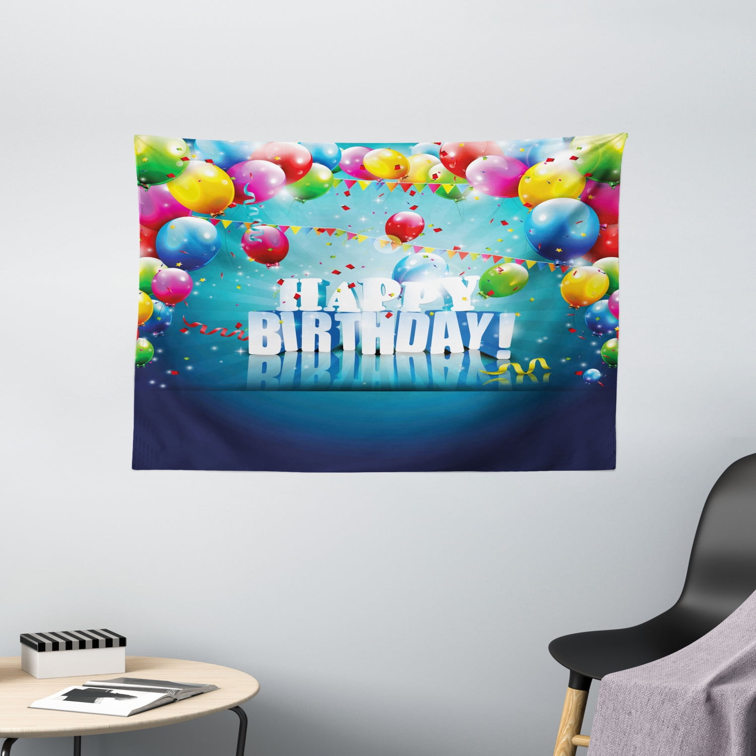 Birthday Decorations Tapestry, Realistic Design 3D Style Text Vibrant ...
