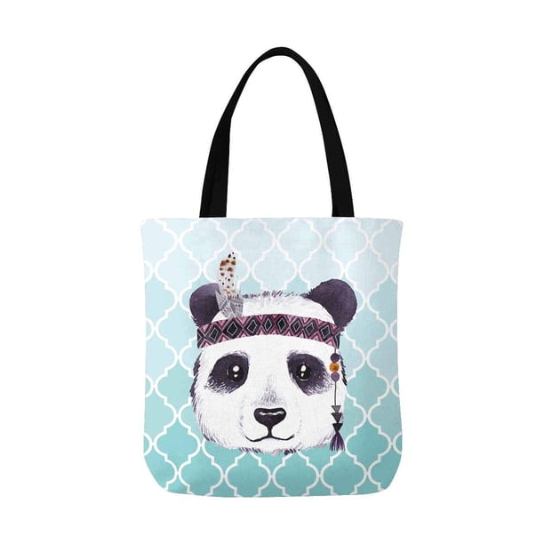 HATIART Bohemian Pandas with Feathers Cute with Teal Moroccan Trellis ...