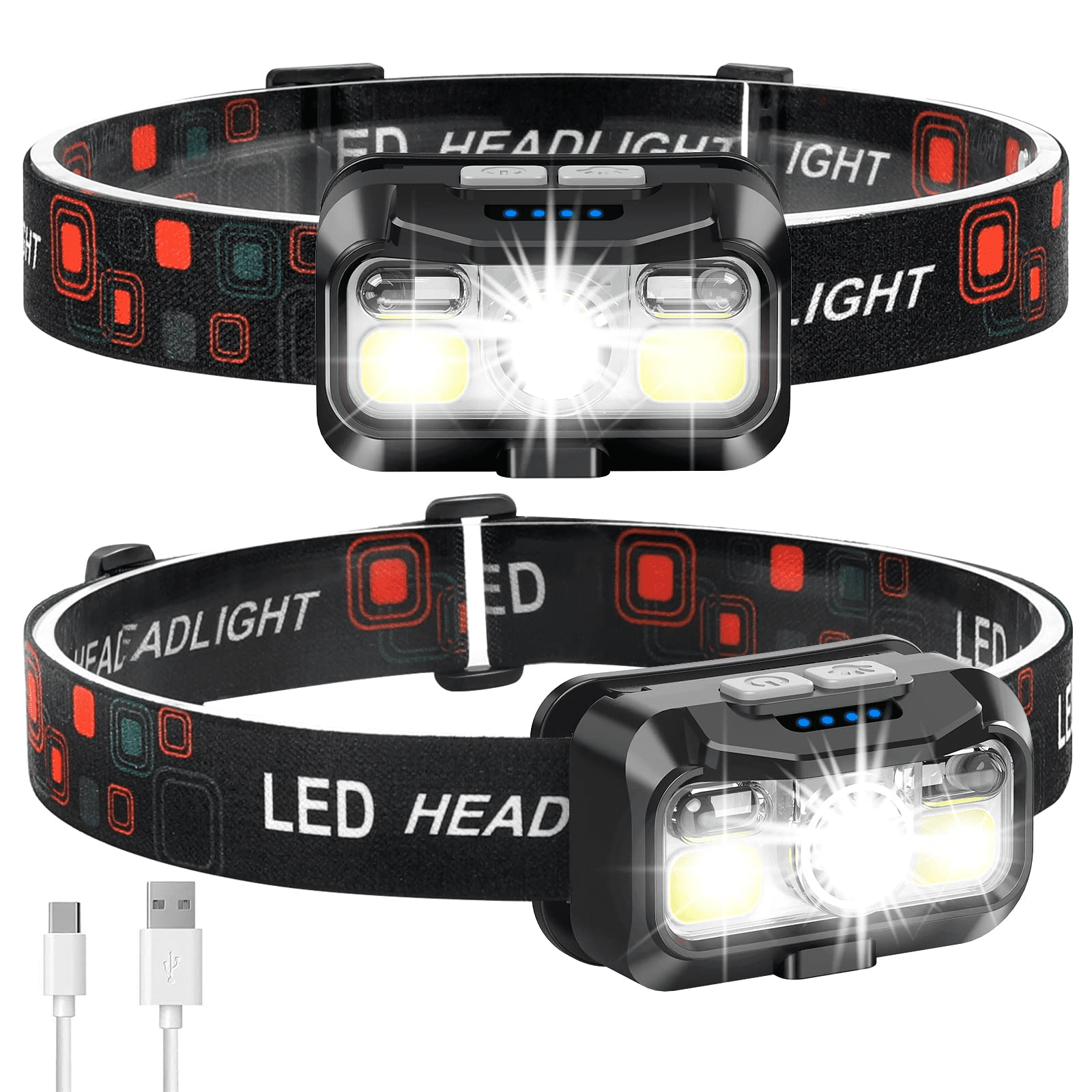 2-Pack Headlamps, 1100 Lumen Super Bright LED Headlamp Flashlight for ...