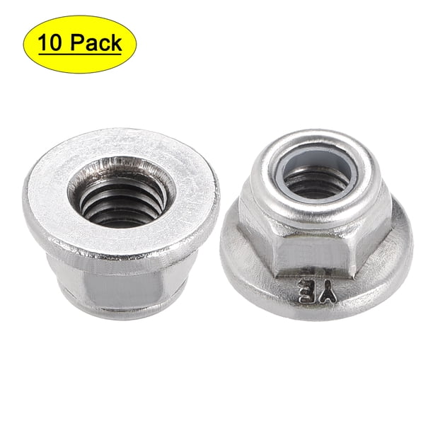M5x0.8mm Hex Flange Nylon Insert Lock Nuts, 304 Stainless Steel, 10 Pcs ...