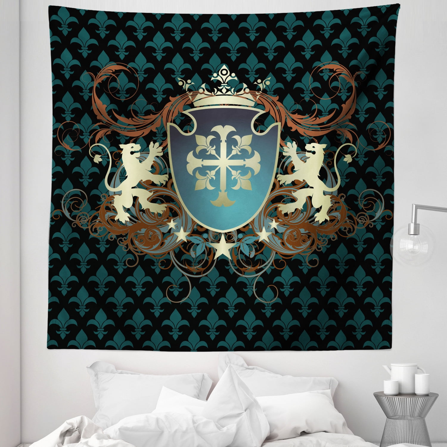 Medieval Tapestry, Heraldic Design from Middle Ages Coat of Arms Crown ...