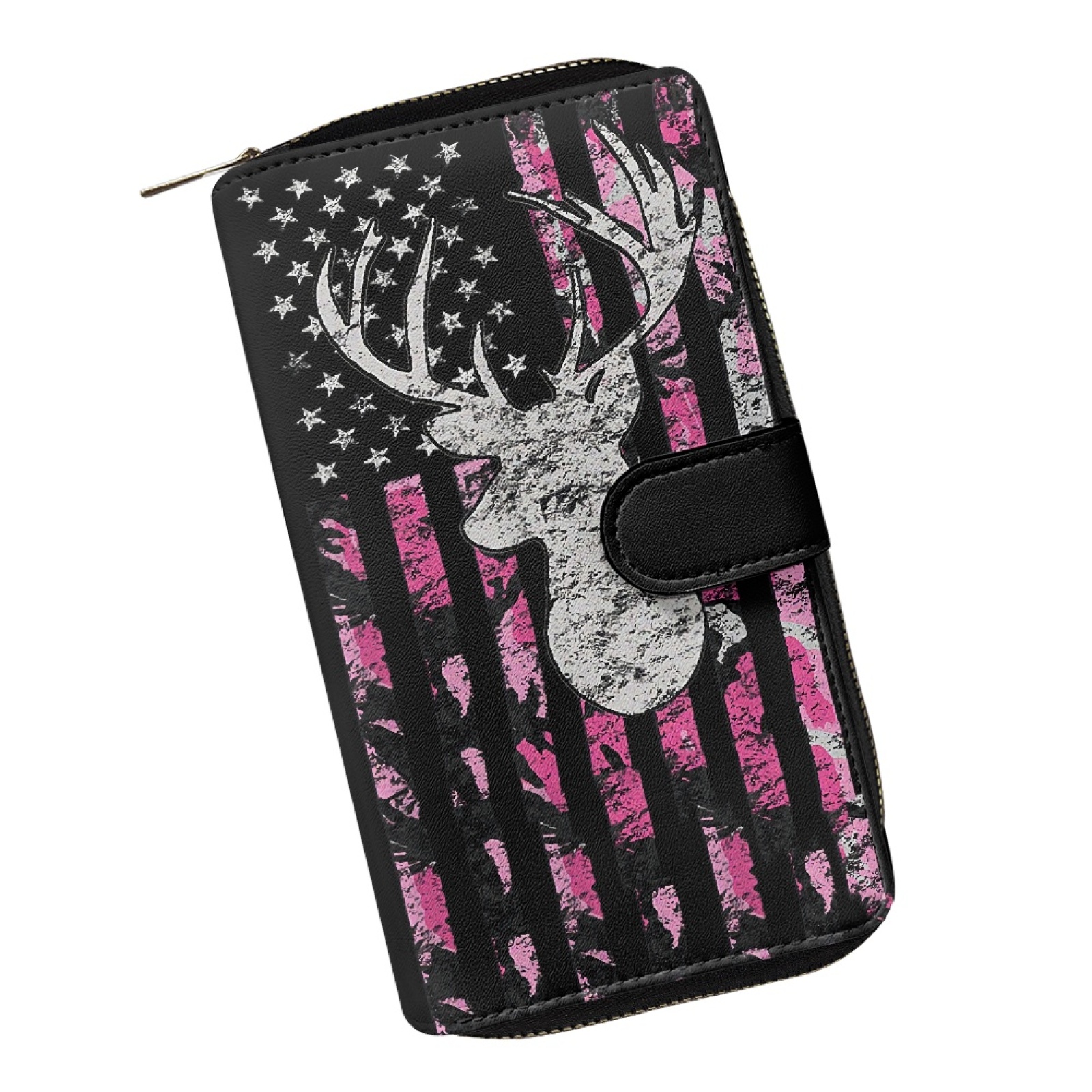 Xoenoiee Elk American Flag Camo Print Wallet for Women Faux Leather ...