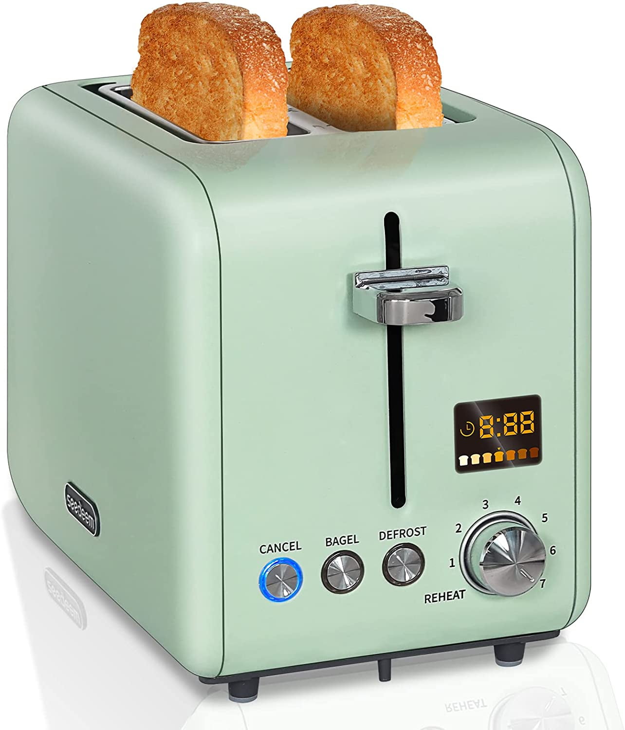 Toaster 2 Slice, Stainless Steel Bread Toaster with Colorful LCD ...