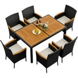 Lacoo 7 Pieces Patio Dining Sets, Acacia Wood Outdoor Table and Chairs ...