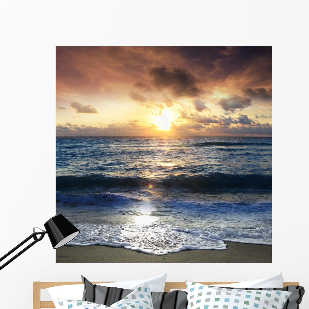 Scenic Sunrise Beach Wall Mural by Wallmonkeys Peel and Stick Graphic ...