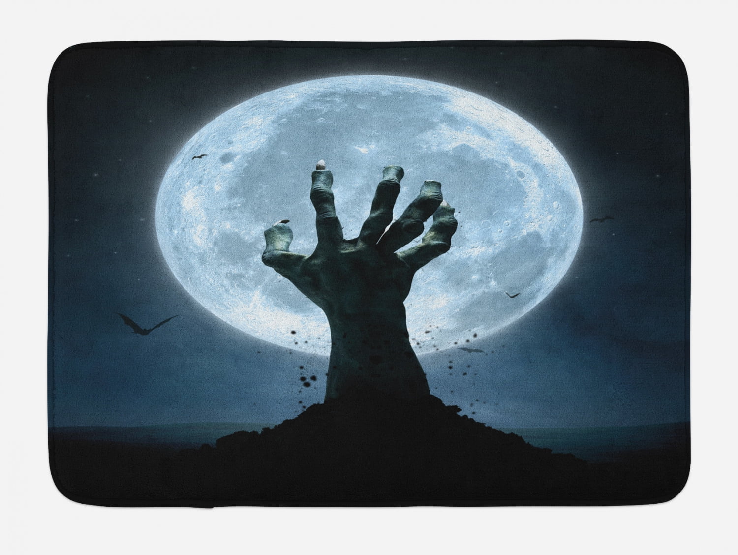 Halloween Bath Mat, Realistic Zombie Earth Soil Full Moon Bat Horror ...