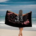 Elegant Floral Border Beach Towel - Black Background with Pink & Green ...