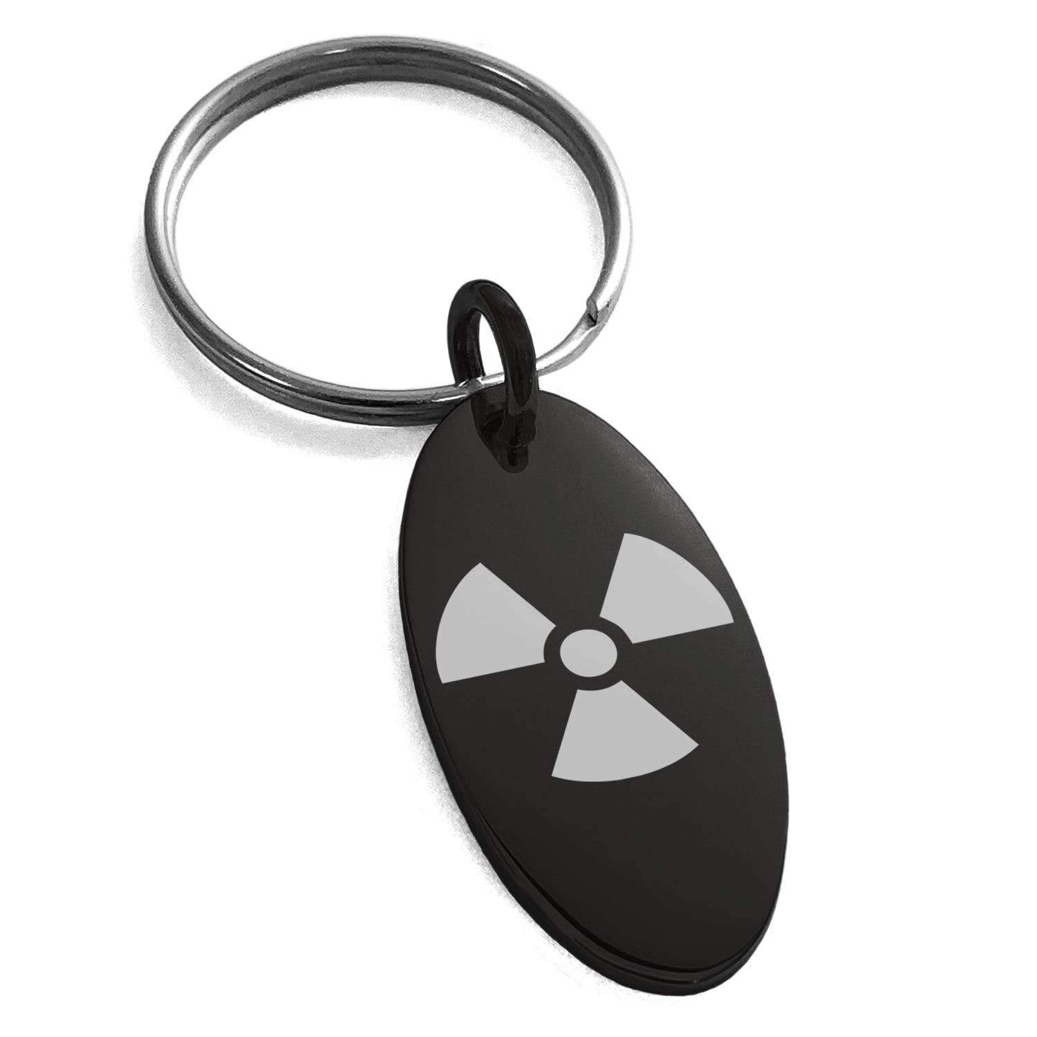 Stainless Steel Radioactive Engraved Small Oval Charm Keychain Keyring ...