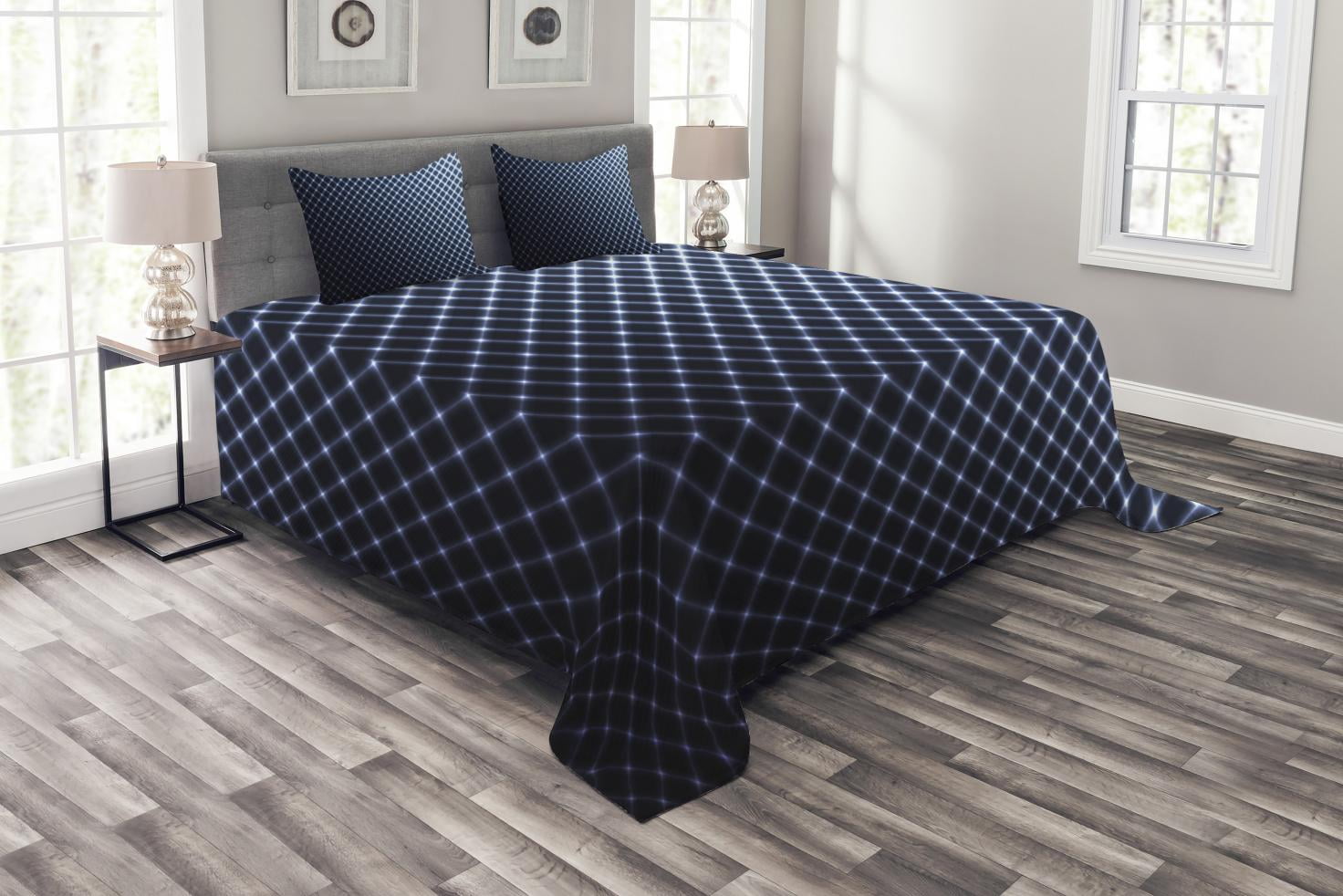 Dark Blue Bedspread Set King Size, Diagonal Checkered Pattern Halftone ...