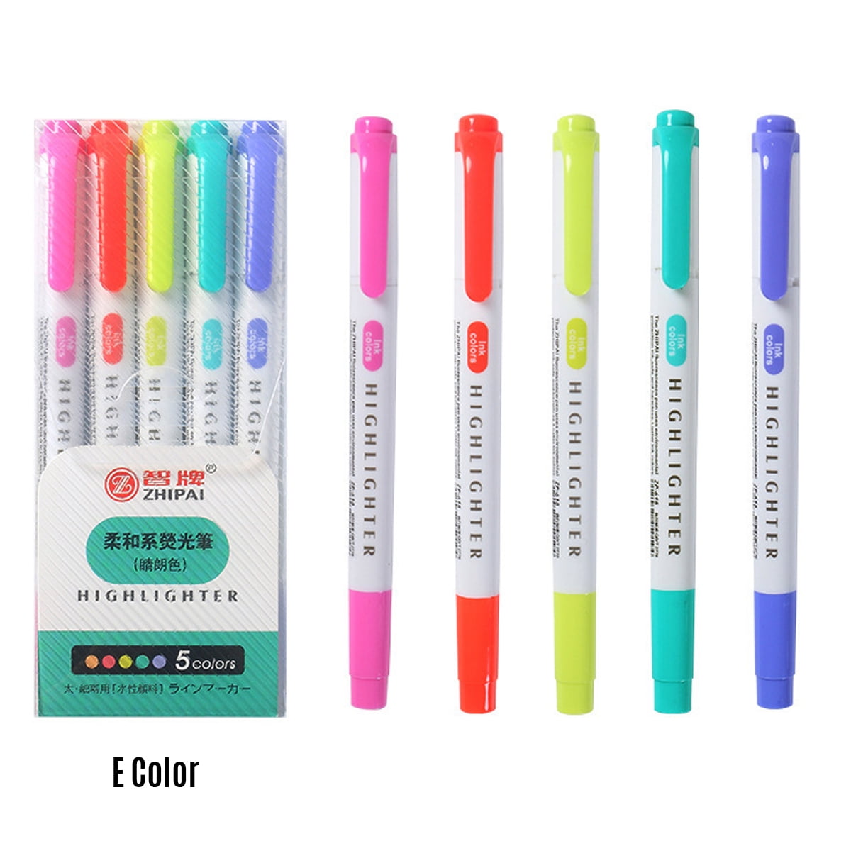 5 Colors Dual Highlighter Pens Broad Chisel and Fine Tips Marker Pen ...