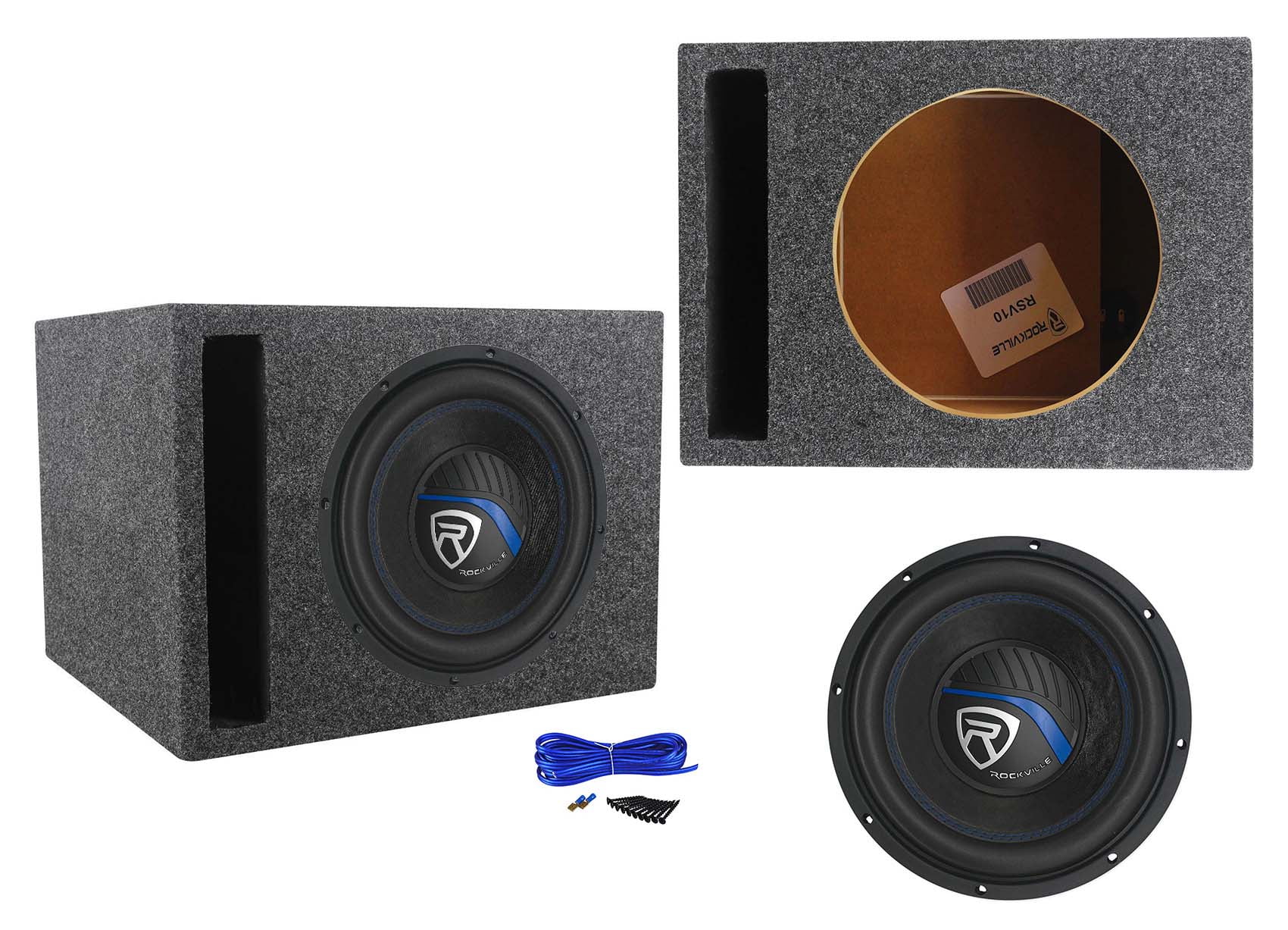 Rockville K5 W10K5S2 10" 1200 Watt 2 Ohm Car Subwoofer+Vented Sub Box ...