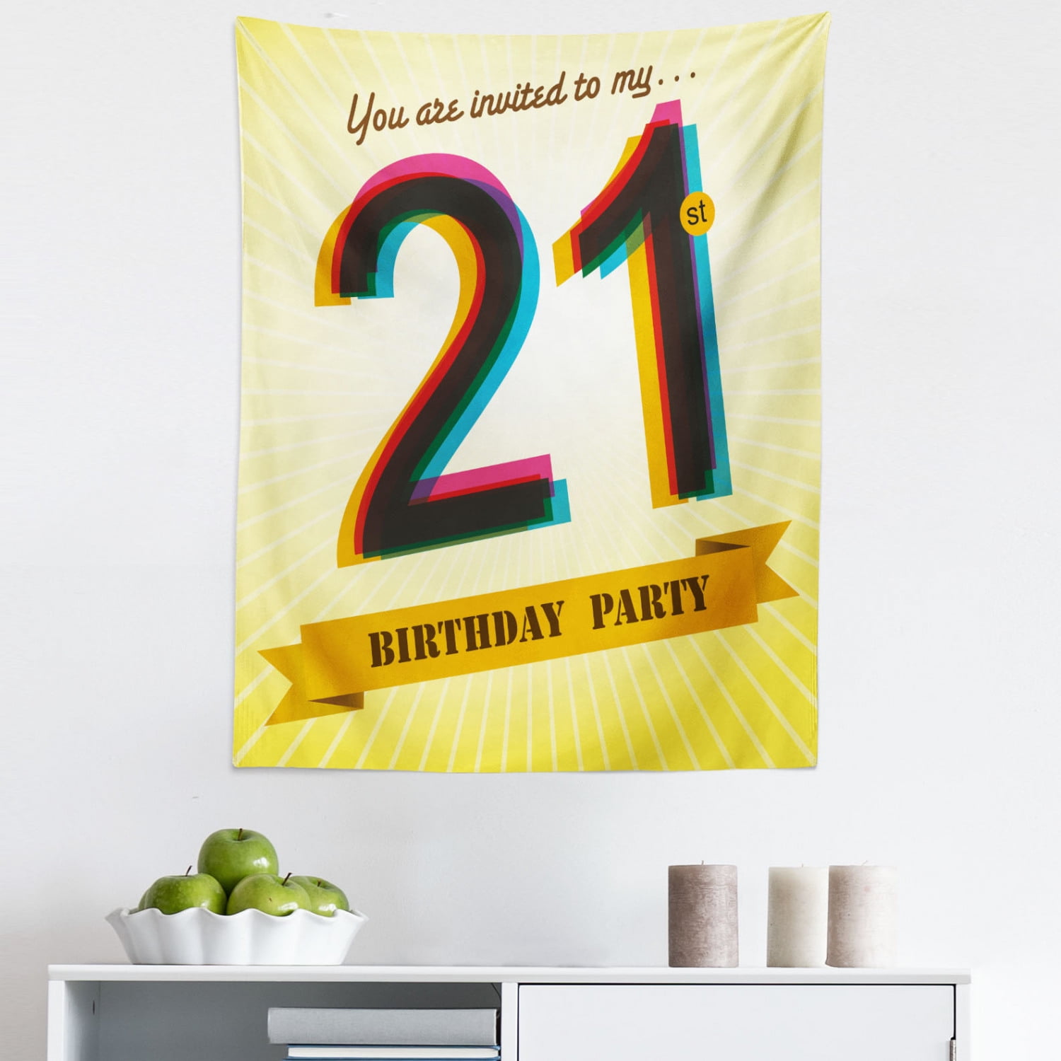Colorful Tapestry, Invitation to an Birthday Party on a Yellow Radial ...