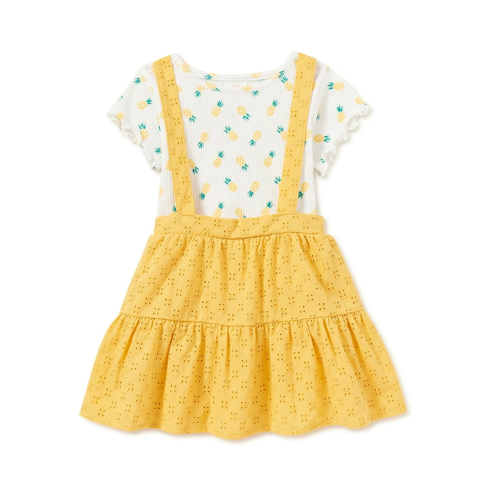 Wonder Nation - Wonder Nation Baby & Toddler Girl Top and Pinafore Dress, 2 Piece Set, 12 Months ...