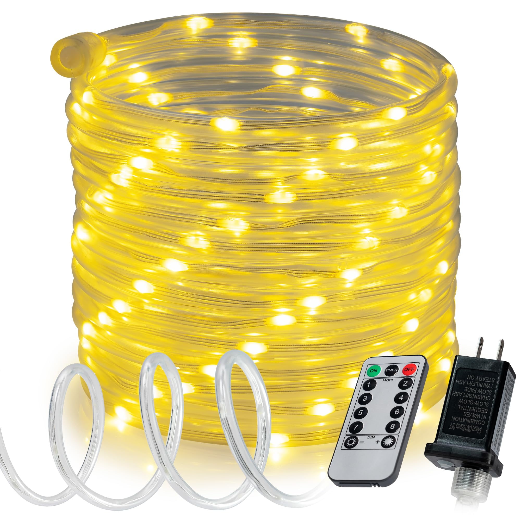 WYZworks 150ft Warm White 8-Mode LED Rope Light w/Remote Control ...