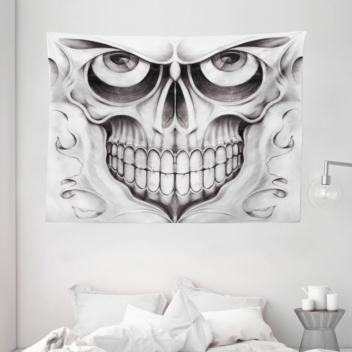 Day Of The Dead Decor Tapestry, Scary Skull Face Angry Expression ...