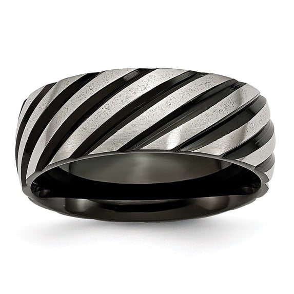 Grey Titanium Ring Band Wedding 8mm Black IP-plated Swirl Brushed ...