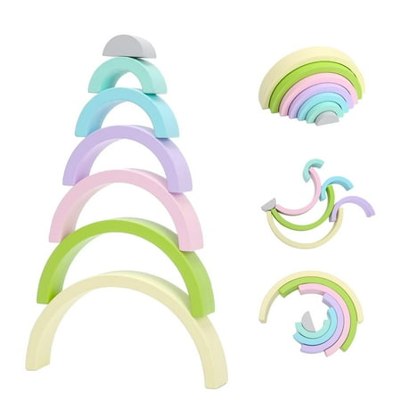 Macabaka Wooden Rainbow Stacking Toy, Small Size Wooden Rainbow Stacker ...