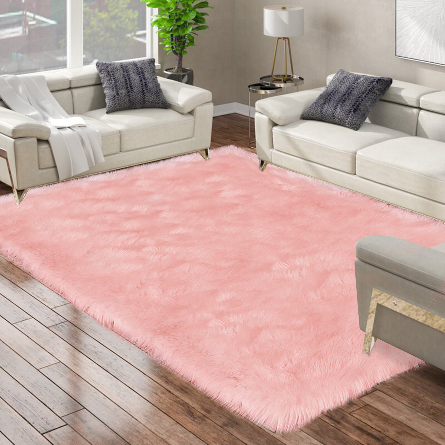Chrlaon Faux Fur Sheepskin Area Rug Non-Skid Furry Carpet for Living ...