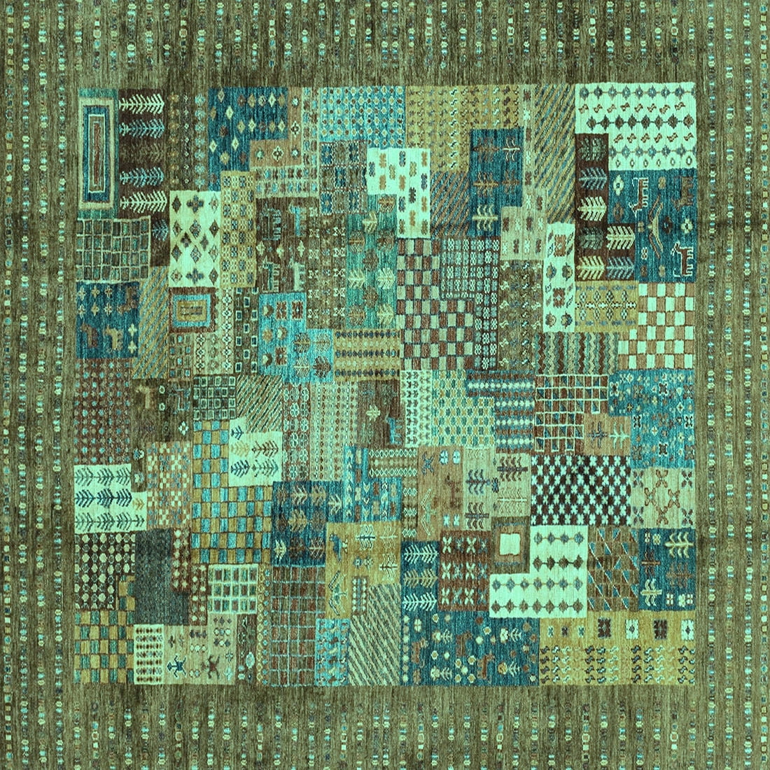 Ahgly Company Indoor Square Abstract Turquoise Blue Modern Area Rugs, 4 ...
