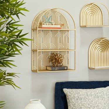 DecMode 24" x 6" Hexagon 3-Tier Gold Wall Shelf - Walmart.com