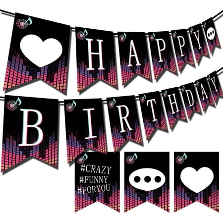 Music Theme Happy Birthday Banner,Tik Tok Party Supplies Decorations ...