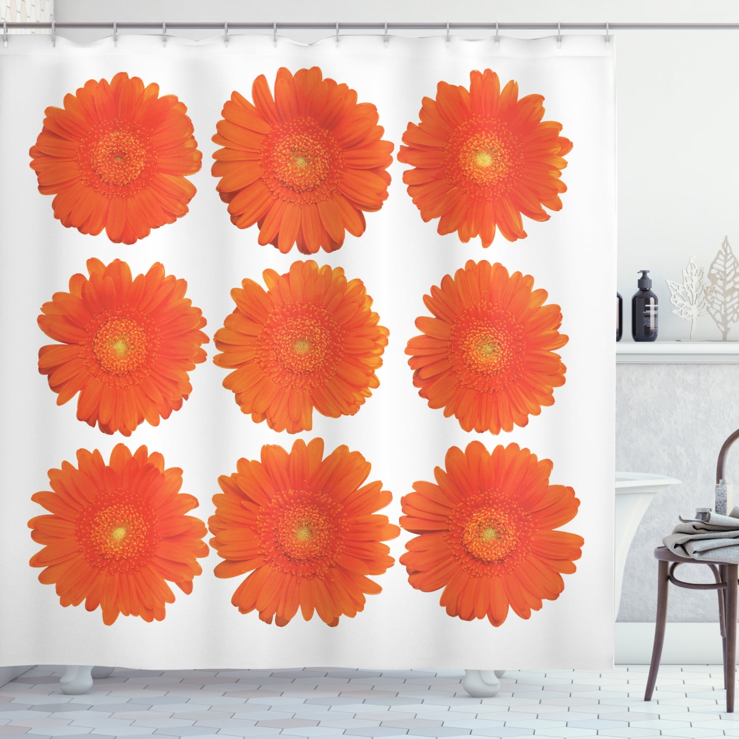 Ambesonne Orange Shower Curtain, Daisy Bouquet Botanical, 69"Wx84"L ...
