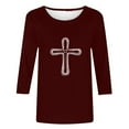 KIHOUT Women's Easter Cross Heart Print 3/4 Sleeve Round Neck Loose T ...