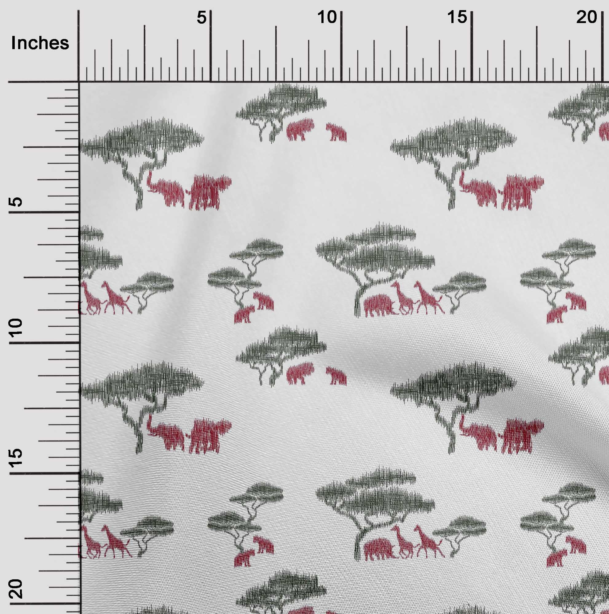 oneOone Cotton Poplin Fabric Tree & Animals Ikat Print Fabric By Yard ...