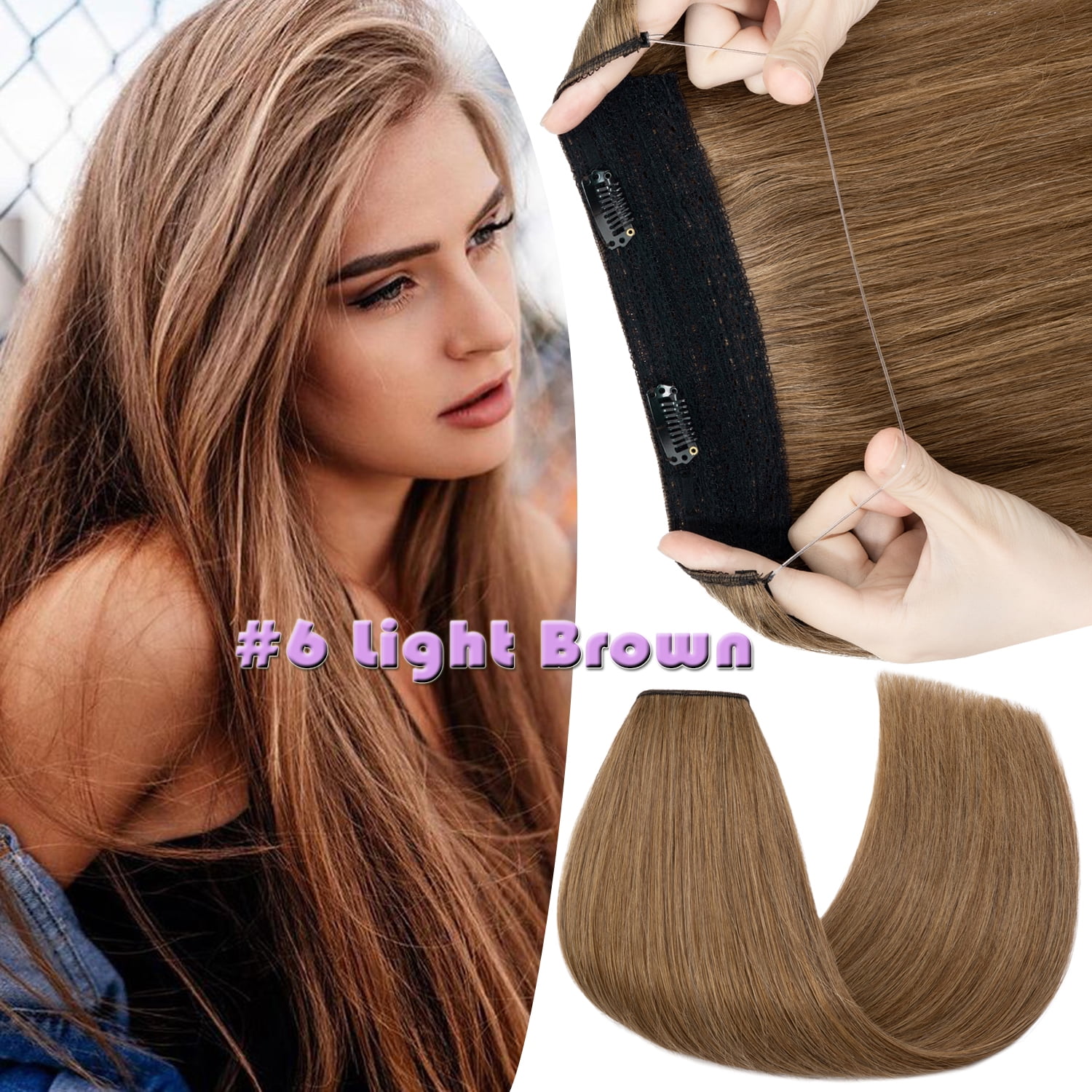 Hidden Secret Clip in Extensions Real Hair Wire in Weft One Piece THICK ...