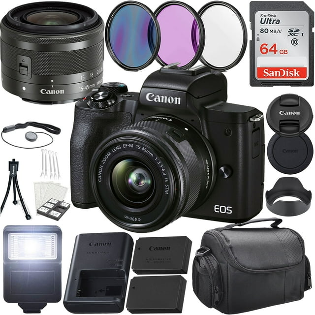 Canon EOS M50 Mark II Mirrorless Camera with EF-M 15-45mm f/3.5-6.3 IS STM Lens + 64GB Memory ...
