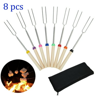 Extendable Marshmallow Roasting Sticks - Set of 8 Telescoping Skewers & Hot Dog Forks with ...