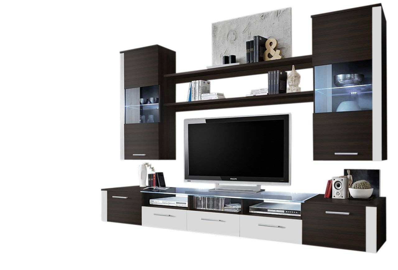 Fresh Wall Unit Modern Entertainment Center with LED Lights, Wenge ...