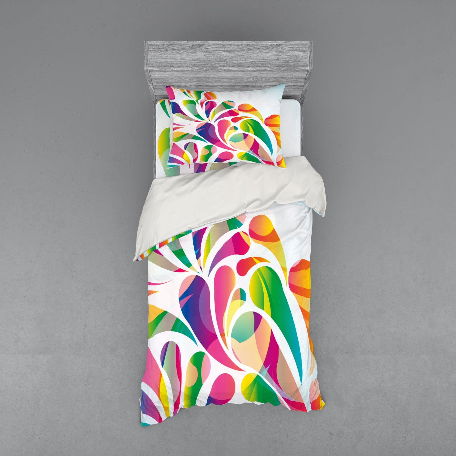 Ambesonne Colorful Bedding Set 3 Pcs, Leaf Shape Vivid Forms, Twin ...