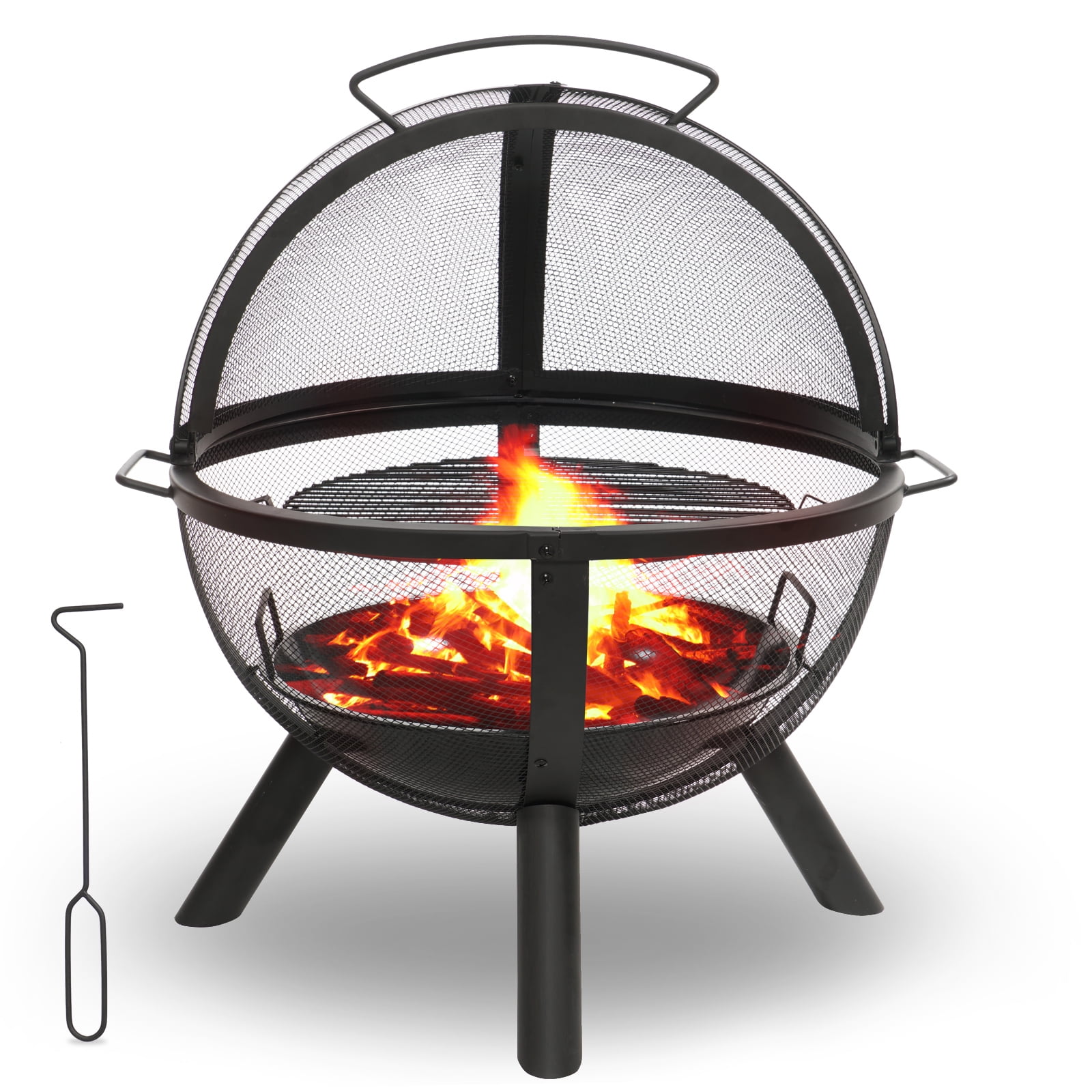 Pouseayar Ikuby Ball Style Fire Pit Ball of Fire with BBQ Grill, Black ...
