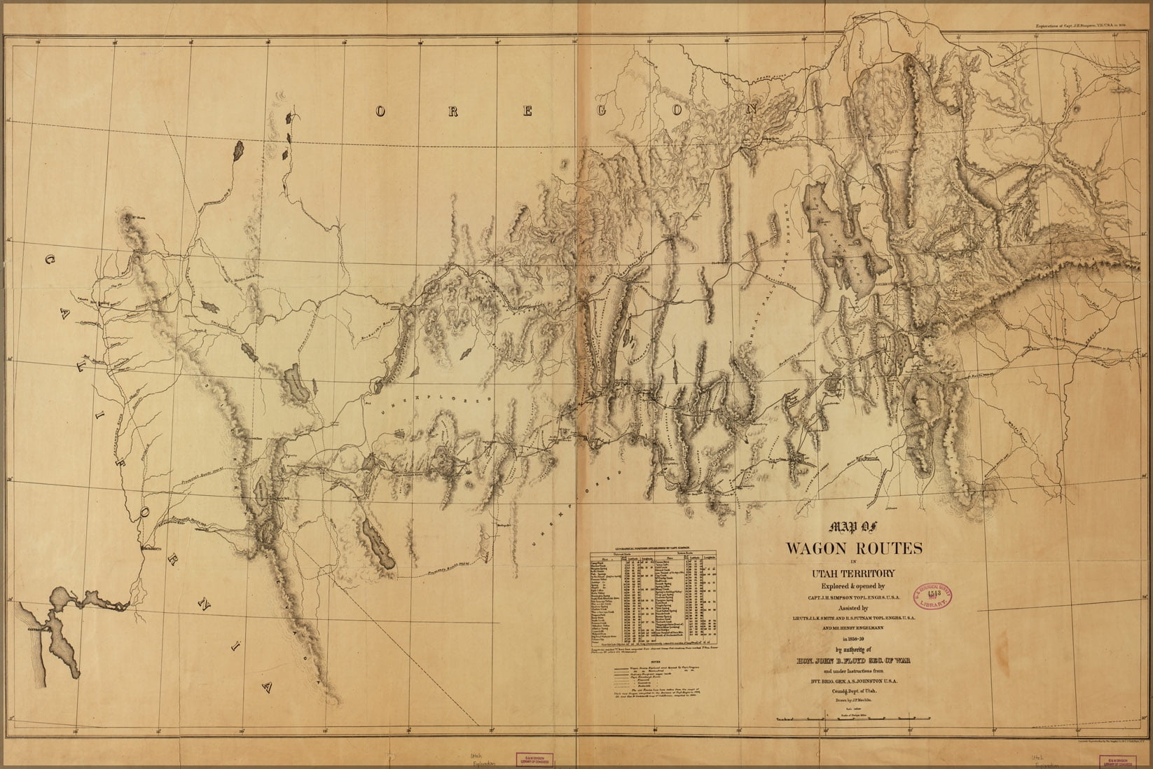 24"x36" Gallery Poster, Map of wagon routes Utah nevada california 1859 ...
