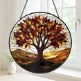 Autumn Tree Glass Suncatcher Window Hanging, Warm Fall Landscape Decor ...